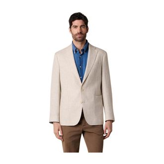 Brooks Brothers Pied de Poule Leinen-Woll-Blazer - - Jackets - Herren - Beige - L
