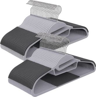 Relaxdays Kleiderbügel, 50er Set, rutschfest gummiert, Steg, Öffnung U-Form, Krawattenhalter, Bügel platzsparend, grau