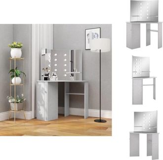 vidaXL Eck-Schminktisch mit LED Betongrau 111x54x141,5 cm - Schminktisch - Kosmetiktisch - Badezimmermöbel - LED Beleuchtung - Spiegelschrank
