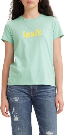 Levi's Damen The Perfect Tee T-Shirt,Offset Poster Logo Pastel Blue,XS