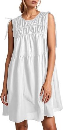 Generic 2026 Robe amincissante r&eacute;tro pliss&eacute;e noeud papillon sans manches pour femme, blanc, XL