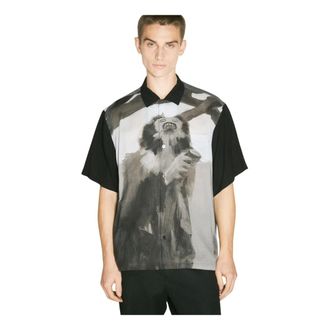 Undercover Homme, Chemises, Noir, Taille: 2XL Chemise en Satin &agrave; Imprim&eacute; Graphique