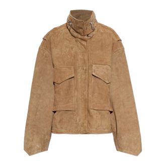 AllSaints Femme, Vestes, Brun, Taille: 38 FR Veste courte en daim &agrave; col chemin&eacute;e Clay