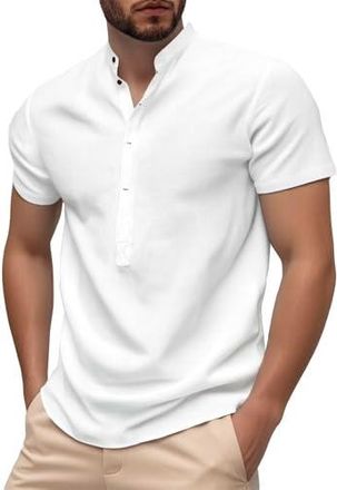 Generic Chemise d&eacute;t&eacute; d&eacute;contract&eacute;e en lin pour homme - Chemise d&eacute;t&eacute; boutonn&eacute;e - Chemise d&eacute;t&eacute; en lin - Chemise de loisirs - Chemise &agrave; manches longues - Coupe dr