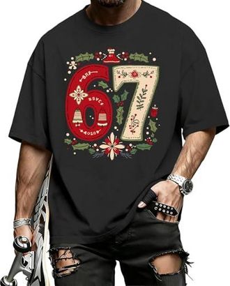 Generic 6 7 Chemises - T-shirt graphique de No&euml;l surdimensionn&eacute; col rond d&eacute;contract&eacute; basique tendance T-shirt vacances au quotidien vacances, Noir, 3XL