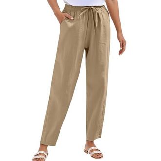 Generic Jogging Femme Pantalon Droit en Lin pour Femme, Pantalons d&eacute;contract&eacute; avec Cordon &eacute;lastique et Poches, Plage d&eacute;t&eacute;