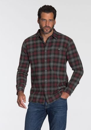Man's World Flanellhemd MANS WORLD, Herren, Gr. XXXL (47/48), N-Gr, bunt (grau, bordeaux), Flanell, Obermaterial: 100% Baumwolle, kariert, normal, 2-Knopf-Mansche