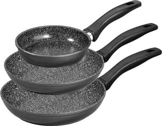 STONELINE Lot de 3 Po&ecirc;les 16/20/24 cm, adapt&eacute;e &agrave; lInduction, Rev&ecirc;tement Antiadh&eacute;sif avec de vraies particules de pierre, Cuire, Rotir et Mijoter sans Huile ni G