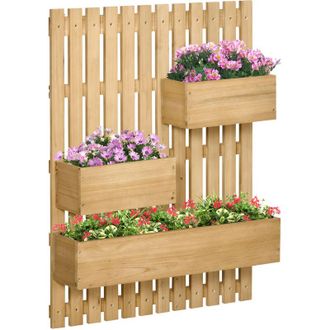 OUTSUNNY Jardini&egrave;re murale avec treillis - lot de 3 jardini&egrave;res murales - dim. 60L x 16l x 80H cm - bois sapin pr&eacute;-huil&eacute;