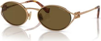 Miu Miu Eyewear SMU52YC054E7OE Oval Metal Frame Sunglasses - Gold
