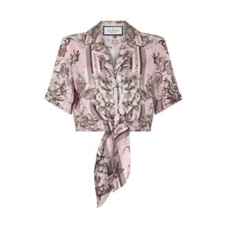 Philipp Plein Femme, Blouses et Chemises, Rose, Taille: 36 FR Chemisier Court &agrave; et Tatouage de Papillon