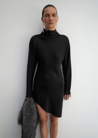 Mango Robe satin&eacute;e bas asym&eacute;trique noir - Femme - S - MANGO