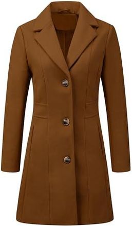 Allegra K Manteaux dhiver longs &agrave; revers crant&eacute;s pour femmes Marron fonc&eacute; XS