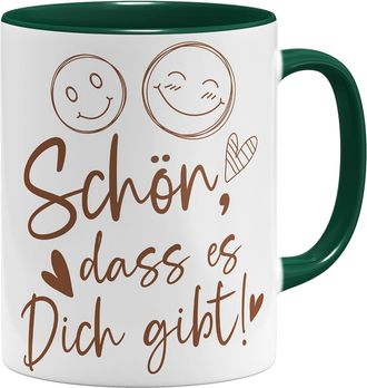 OM3 lustige Tasse mit Spruch - schön, dass es dich gibt - Statement - Spruchtasse | Keramik Becher | 11oz 325ml | Beidseitig Bedruckt | Grün