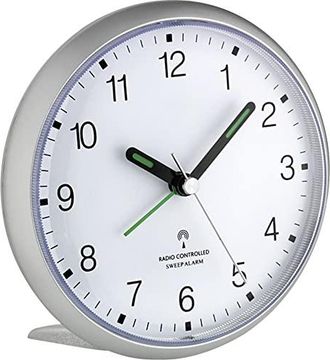 TFA Dostmann Réveil analogique Radio-piloté, 60.1506, Horloge Silencieux, Alarme Forte, Chiffres Bien lisibles, Horloge de Chambre, Bureau daccueil, avec Fonction 