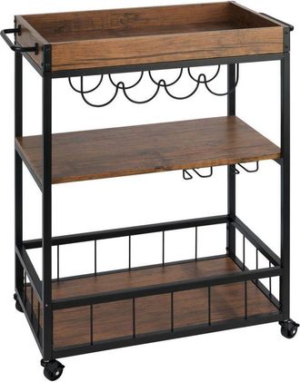 WENKO Desserte de cuisine à roulettes avec porte bouteille Rustico - 3 niveaux