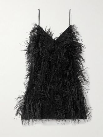 Sharon Wauchob Anvers Minikleid Aus Seidensatin Mit Federn - Schwarz