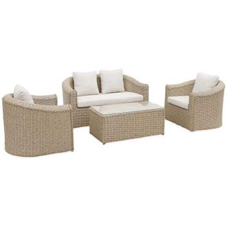 Sweeek Gartengarnitur Polyrattan 4 Pl&auml;tze Valentino + Kissen Natur / Beige