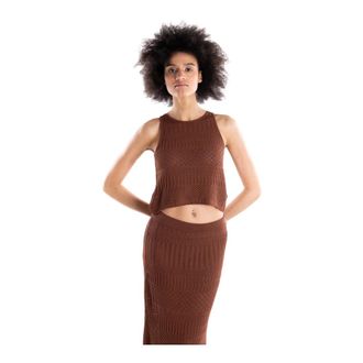 Akep Femme, Pulls, Brun, Taille: 42 FR Top sans manches en maille ajour&eacute;e