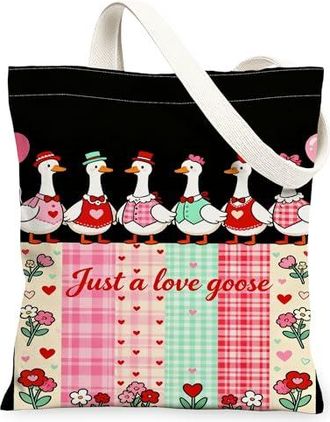 Generic Sacs fourre-tout r&eacute;utilisables en toile, motif canard mignon, sacs d&eacute;picerie r&eacute;utilisables, l&eacute;gers et lavables avec bandouli&egrave;re, noir, 13x15 Inch