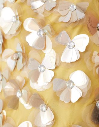 Asos Robe courte &agrave; bretelles fines avec sequins et fleurs en relief - Jaune-Brown
