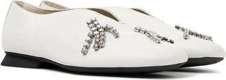 Camper Crystal-Embellished Leather Flat - White