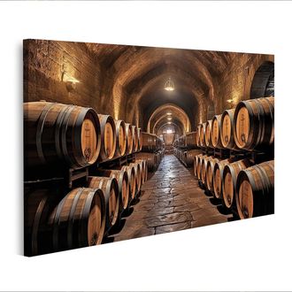 Islandburner Leinwandbild Weinkeller Mit Holzfassern Beleuchtet Von Laternen - Leinwand 100x57cm