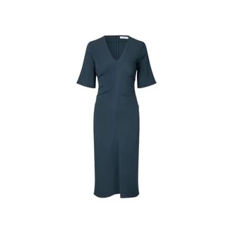 Sams&oslash;e & Sams&oslash;e Schmal geschnittenes Midi-Kleid mit V-Ausschnitt - - Dresses - Damen - Blau - XS