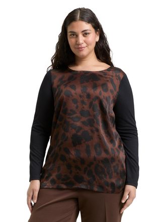 Tom Tailor Damen 1049536 Plussize Longsleeve T-Shirt, 39039-Brown Black Big Leo Print, 46 Gr&ouml;&szlig;en
