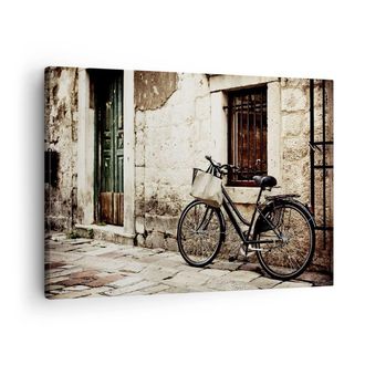 Arttor Bilder auf Leinwand Stra&szlig;e Fahrrad Stadt Ruinen Leinwandbild 70x50cm Wandbilder Dekoration Wohnzimmer Schlafzimmer K&uuml;che Deko Klein Wanddeko Bild Wand