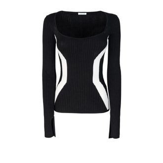 Patrizia Pepe Schwarzer Viscose-Pullover Slim Fit Langarm - - Knitwear - Damen - Schwarzk - S