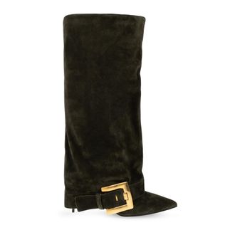 Balmain Femme, Chaussures, Vert, Taille: 38 EU Bottes &agrave; talon en daim