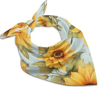 Generic Écharpe carrée en soie légère avec tournesols jaunes - Écharpe florale pour cheveux - Respirant - Cadeau pour femme et homme, multicolore, 60x60cm