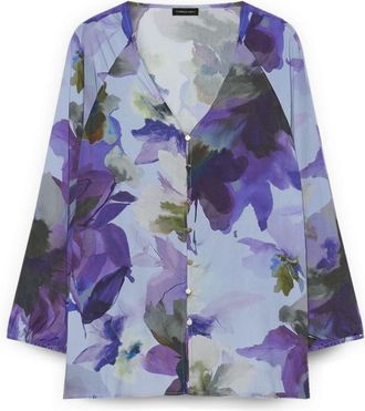 Fiorella Rubino Femme, Blouses et Chemises, Violet, Taille: 42 FR Chemisier en viscose &agrave; imprim&eacute; floral