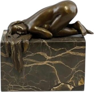 Generic Statue Frau auf Knien, echte Bronze auf Marmorsockel, Skulptur, 13,5 cm