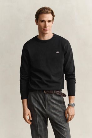 GANT Rundhalspullover GANT CLASSIC COTTON, Herren, Gr. 4XL, schwarz, Web, Obermaterial: 100% Baumwolle, regular fit normal, Rundhals, eingesetzt angesetzte