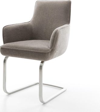 DELIFE Freischwinger Heira-Flex mit Armlehnen Strukturstoff Soft Taupe Freischwinger flach Edelstahl Taschenfederkern, Esszimmerst&uuml;hle