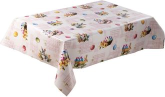 Laro Wachstuch-Tischdecke Abwaschbar Wachstischdecke PVC Plastik-Tischdecken Eckig Meterware Abwischbar, Muster:Osterhase Rosa, Größe:140x140