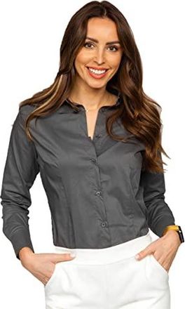 BOLF Femme Chemise a Manches Longues Decontractee Chemisier Elegante Affaires Fete Choix de Couleur Classique Basic Slim Fit Casual Style HH039 Graphite S 
