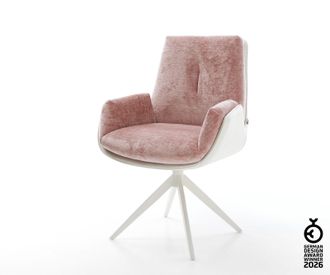DELIFE Drehstuhl Clea-Flex Materialmix Echtleder Wei&szlig;-Ros&eacute; Kreuzgestell breit Wei&szlig; 360&deg; drehbar Wippfunktion, Esszimmerst&uuml;hle