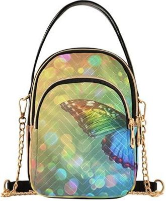 Mnsruu Sac à bandoulière pour femme - Motif papillon brillant - Arc-en-ciel - Avec sangle réglable