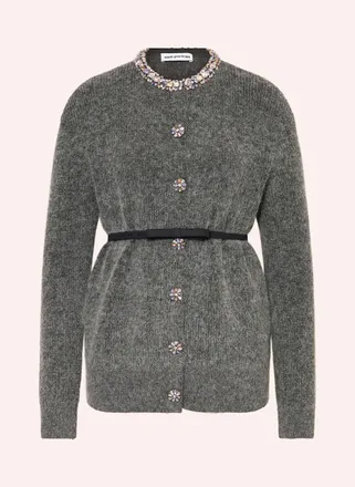 Self Portrait Self-Portrait Strickjacke Mit Schmucksteinen Und Glitzergarn grau