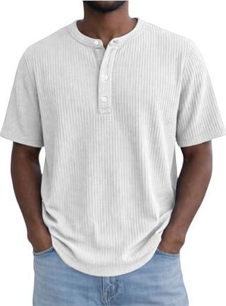 Generic Chemises Henley pour homme &agrave; manches courtes, chemise boutonn&eacute;e, t-shirt Henley de loisirs pour homme, haut d&eacute;t&eacute; &agrave; manches courtes boutonn&eacute;, col rond,
