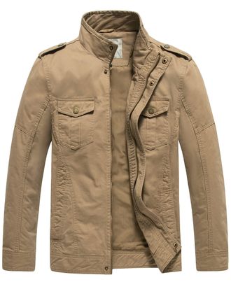 WenVen Herren &Uuml;bergangsjacke Leichte Fr&uuml;hling Jacke Milit&auml;r Jacken &Uuml;bergang Kurz Sommerjacke Kahki XXL