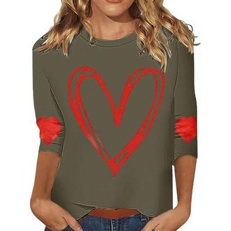Generic Chemise de Saint-Valentin 2026 pour femme - Imprim&eacute; coeur - Longueur 3/4 - En coton - Col rond - Pour la vie quotidienne, les rendez-vous galants, Jn,
