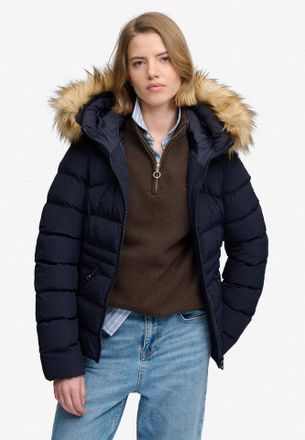 Superdry Steppjacke HOOD FAUX FUR FUJI PADDED JKT Kunstfaser, slim fit