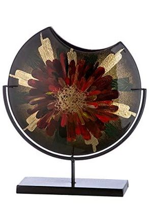 GILDE GLAS art Glas Art runde Vase Dekovase auf Metallfu&szlig; - Deko Wohnzimmer - Geschenk f&uuml;r Frauen Geburtstag - handbemalt Farbe: gr&uuml;n rot Gold - H&ouml;he 37 cm