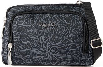 Baggallini Tasche mit 3 Reißverschlüssen und Geldbörse, Midnight Blossom, Einheitsgröße, Dreifacher Reißverschluss mit Fronttasche