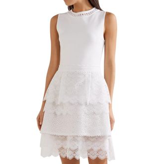 Antonio Berardi White Stretch Knit Lace Trim Mini Dress Size S