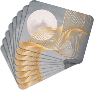 MG Design Set aus 8 Kork-Platzsets - Fluid Geometry 2 - 30 x 40 cm - hitzebest&auml;ndig & abwischbar, mit Korkr&uuml;ckseite